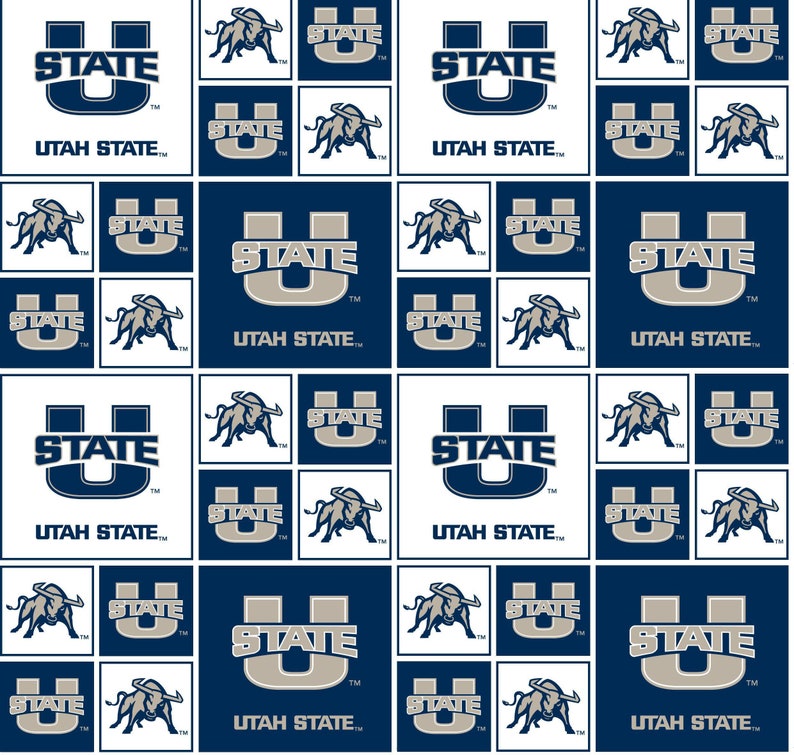 NCAA UTAH STATE Aggies Patchwork 100% Cotton Fabric Material Licensed ...