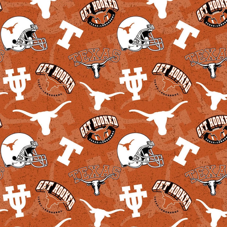 NCAA TEXAS LONGHORNS Watermark Print Football 100% Cotton Fabric ...