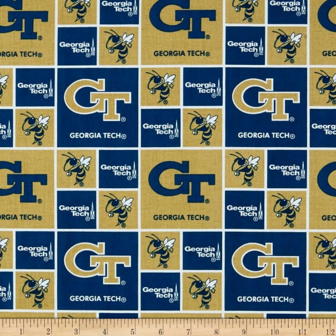 Ncaa GEORGIA TECH YELLOW Jackets Blue/tan Patchwork Print 100% Cotton ...
