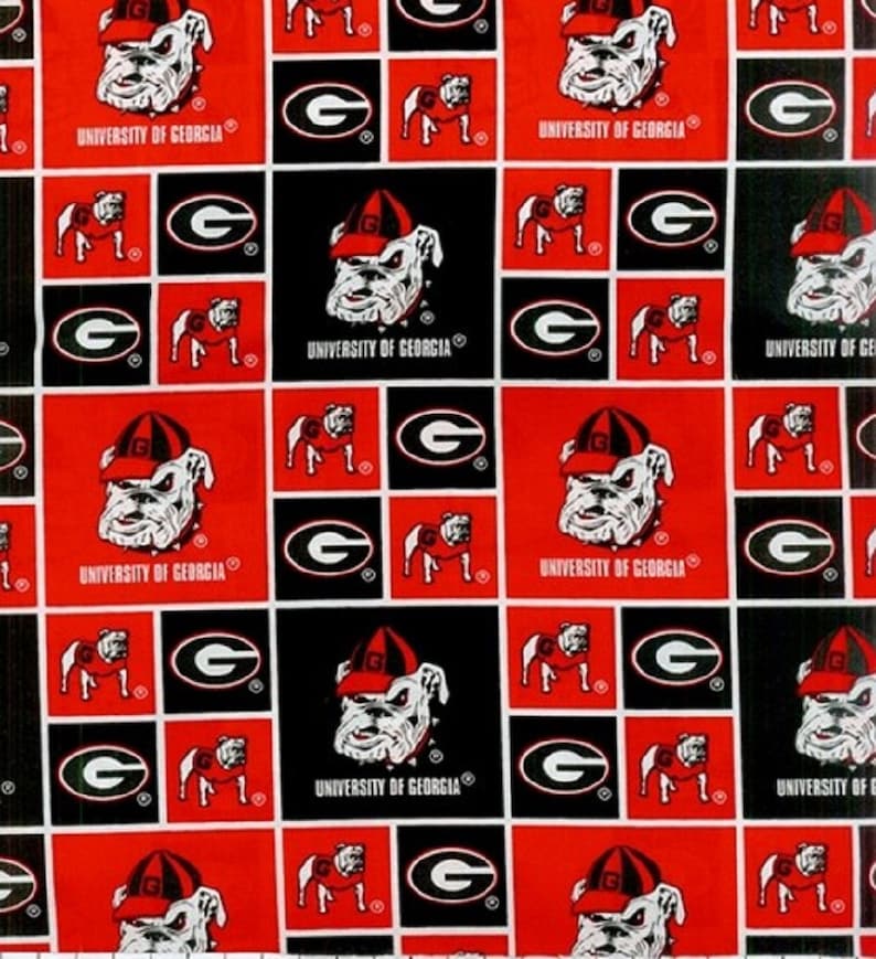 NCAA GEORGIA BULLDOGS Patchwork 100% Cotton Fabric Material Licensed ...