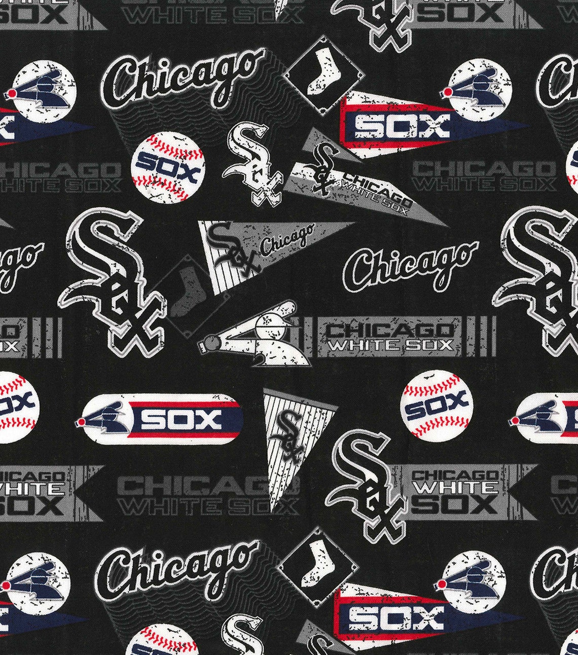 MLB CHICAGO White Sox Vintage Retro Print Baseball 100% Cotton Fabric ...