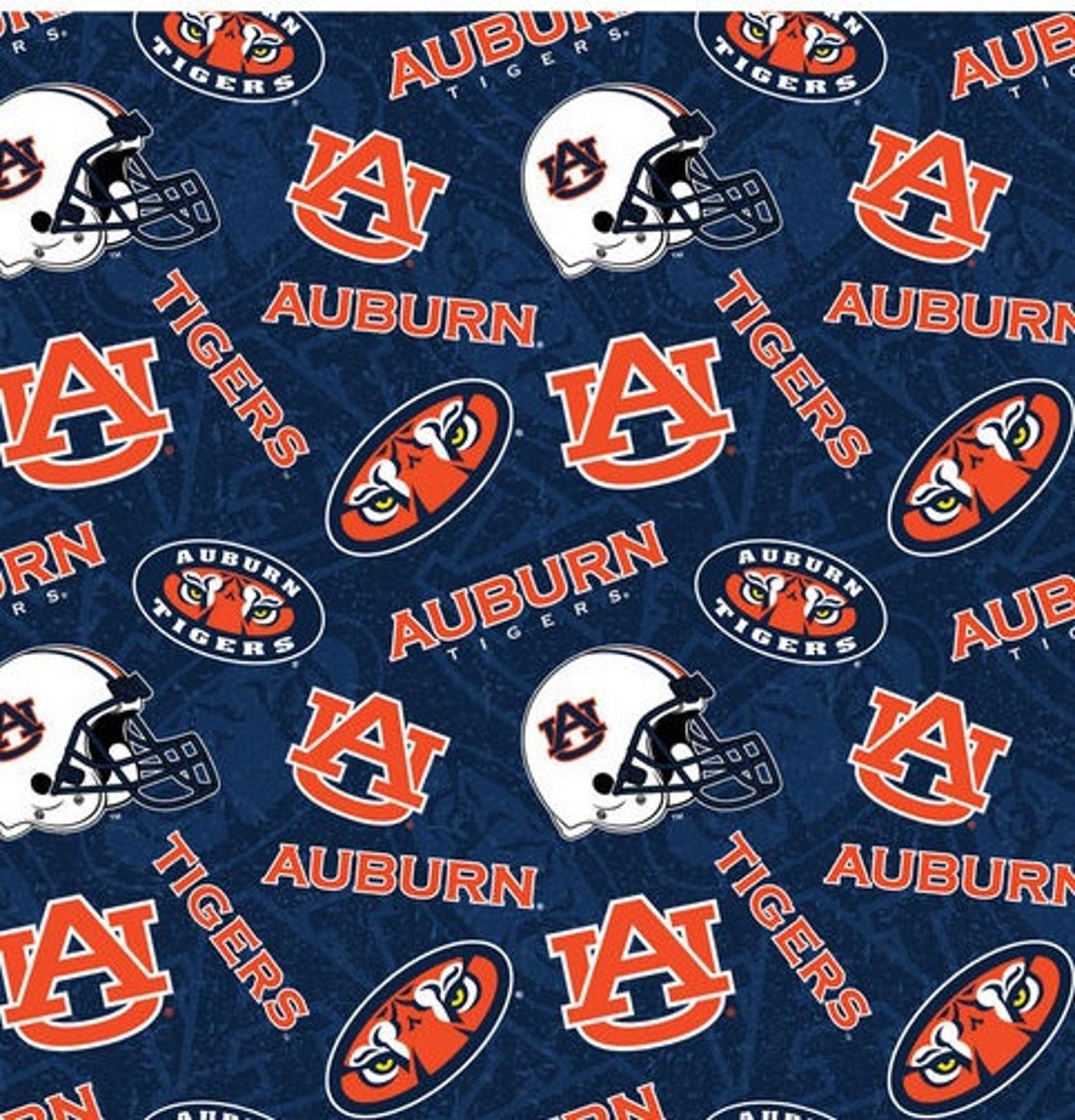 NCAA AUBURN TIGERS Watermark Print Football 100% Cotton Fabric Material ...