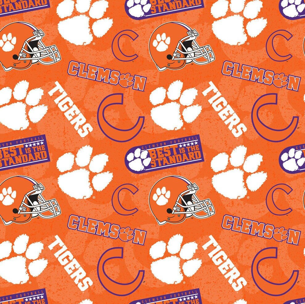 NCAA CLEMSON TIGERS Watermark Print Football 100% Cotton Fabric ...