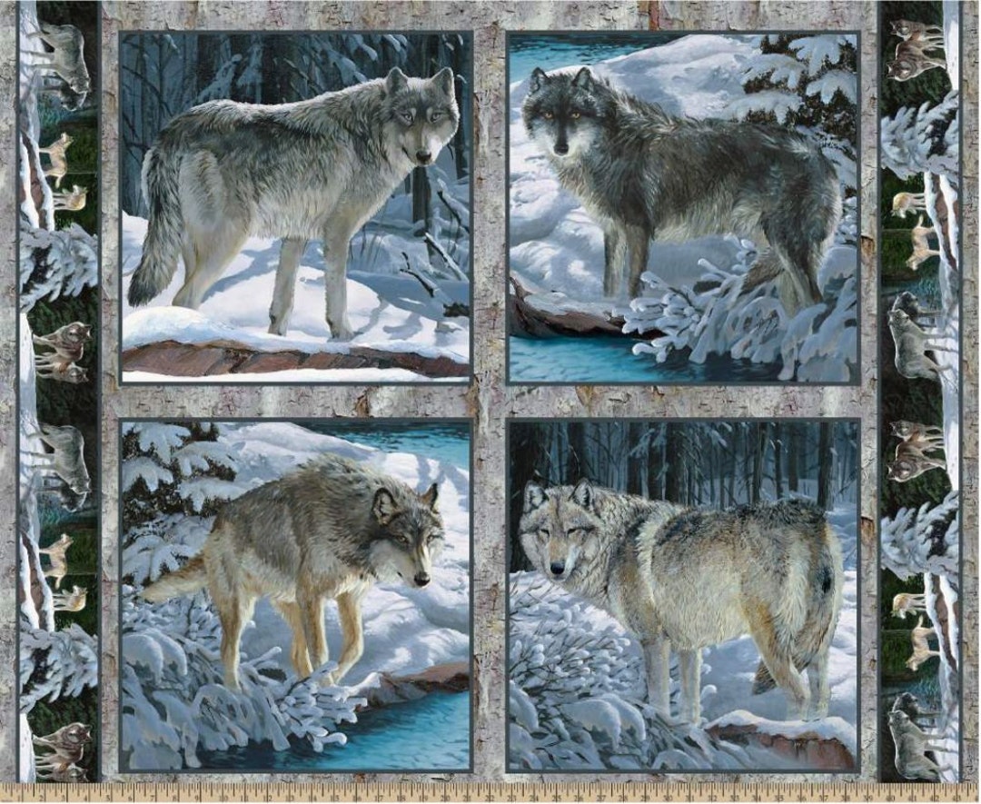 New SILVER WOLF Digital WOLF Wolves 100% Cotton Pillow Panels - 4 ...