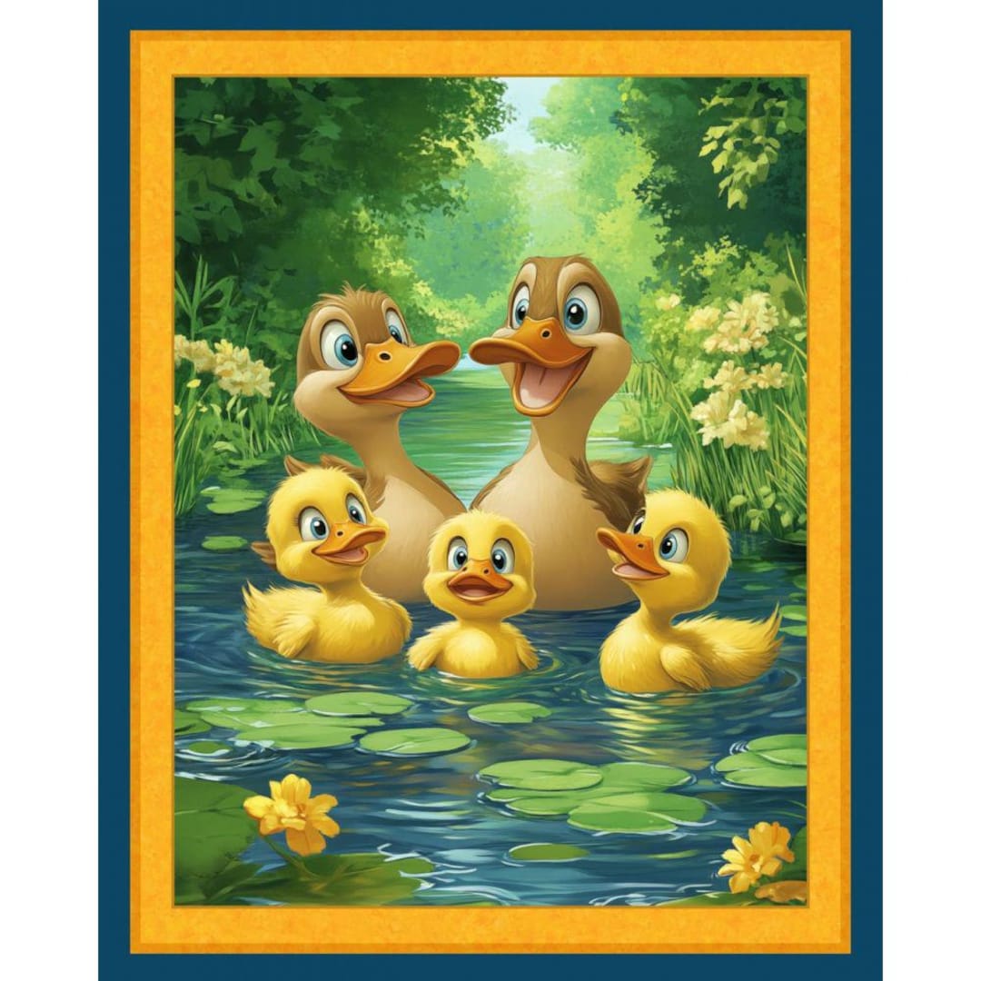 New Large HAPPY QUACKERS DUCKS on Pond on This Digital 100% Cotton ...