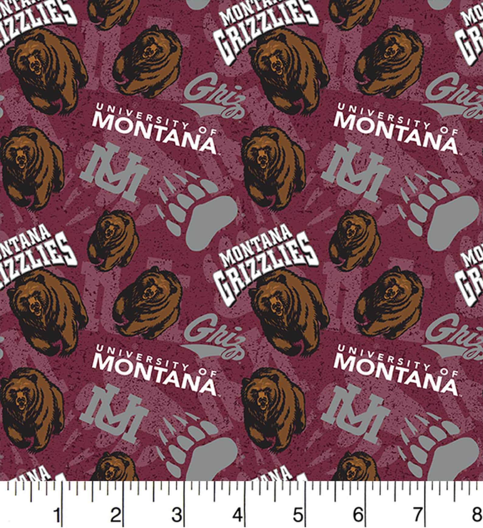 NCAA MONTANA GRIZZLIES Watermark Print Football 100% Cotton Fabric ...