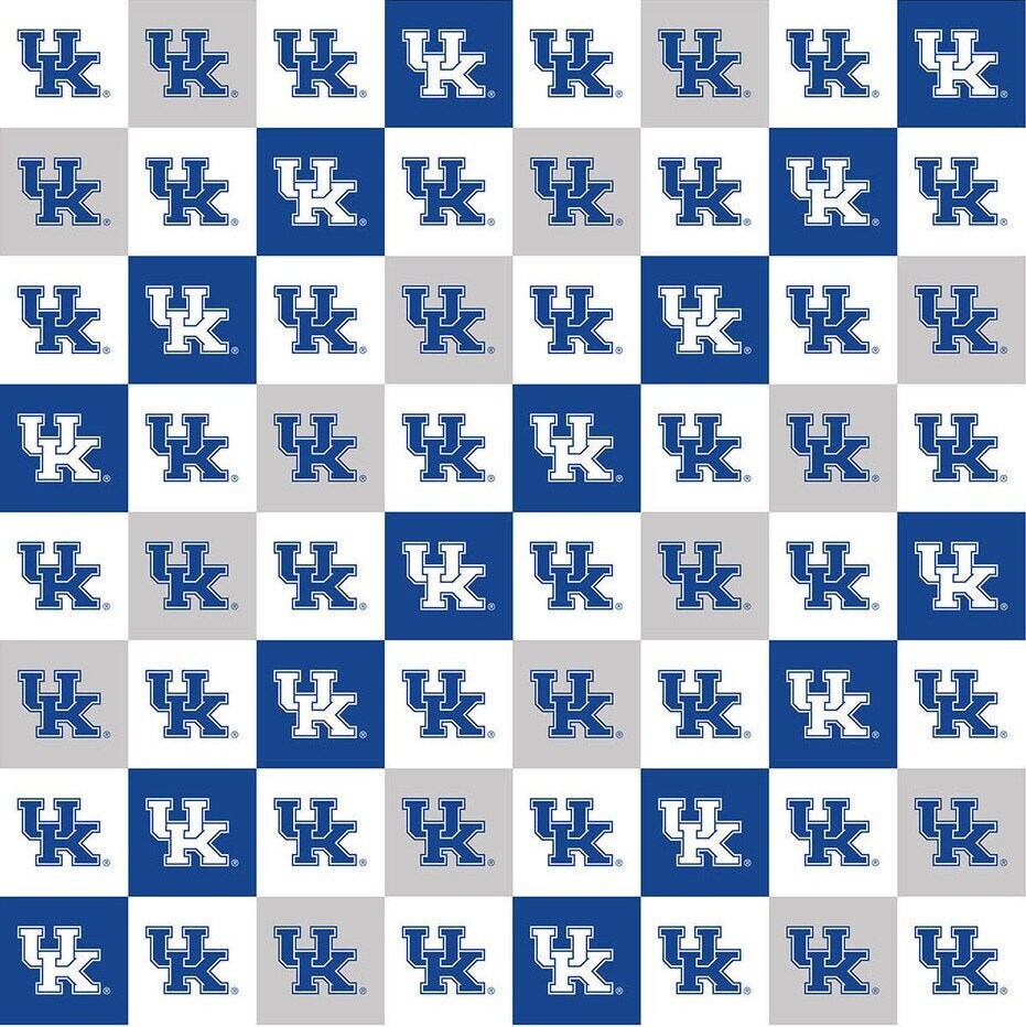 NCAA KENTUCKY WILDCATS Checkerboard Print Football 100% Cotton Fabric ...