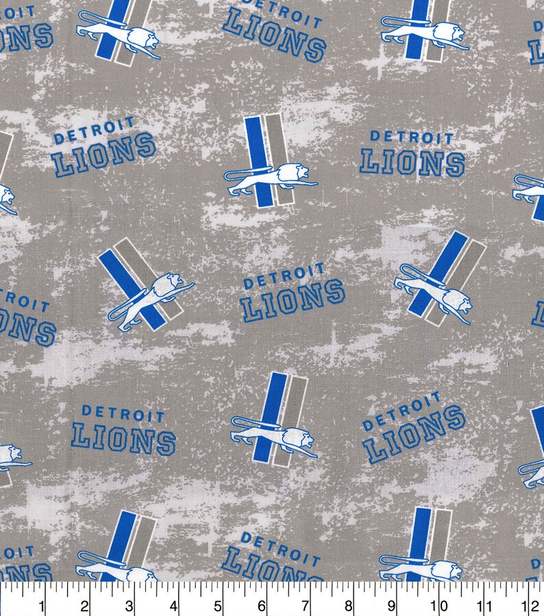 NFL DETROIT LIONS Throwback Print Football 100% Cotton Fabric Licensed ...