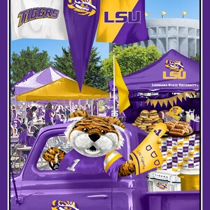 New Large NCAA LSU TIGERS Tailgate Colligate 100% Cotton Panel Sec for ...