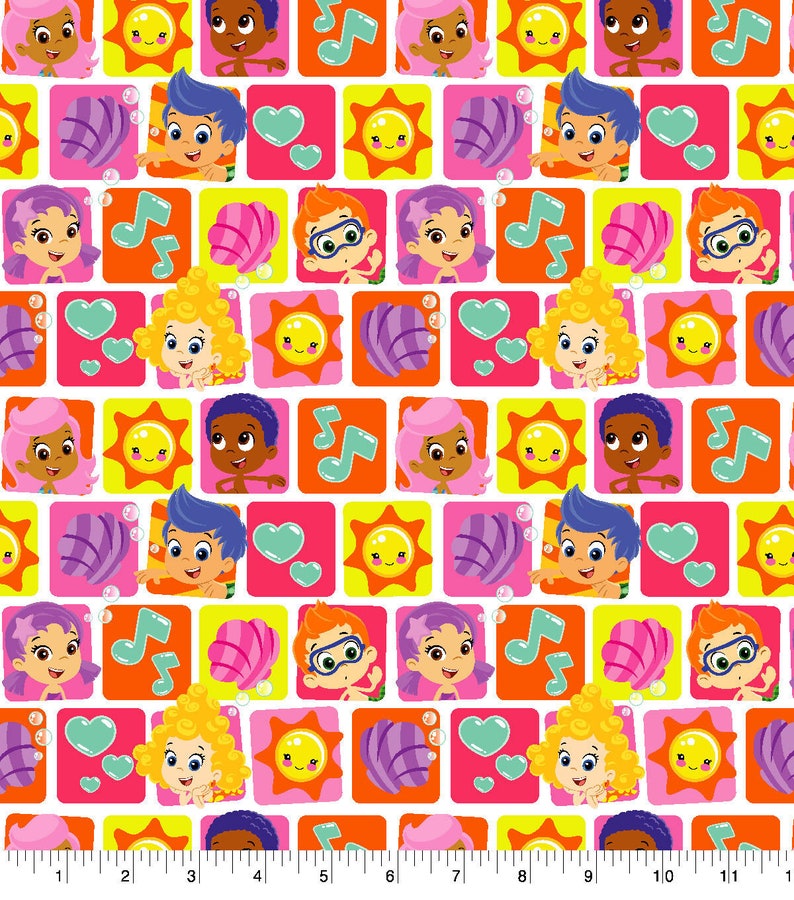 NICK JR BUBBLE Guppies Blocks Print 100% Cotton Fabric Material for ...