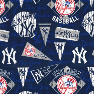 MLB New York YANKEES Vintage Retro Print Baseball 100% Cotton Fabric ...