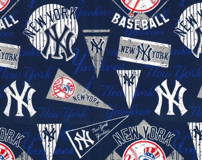 MLB New York YANKEES Vintage Retro Print Baseball 100% Cotton Fabric ...