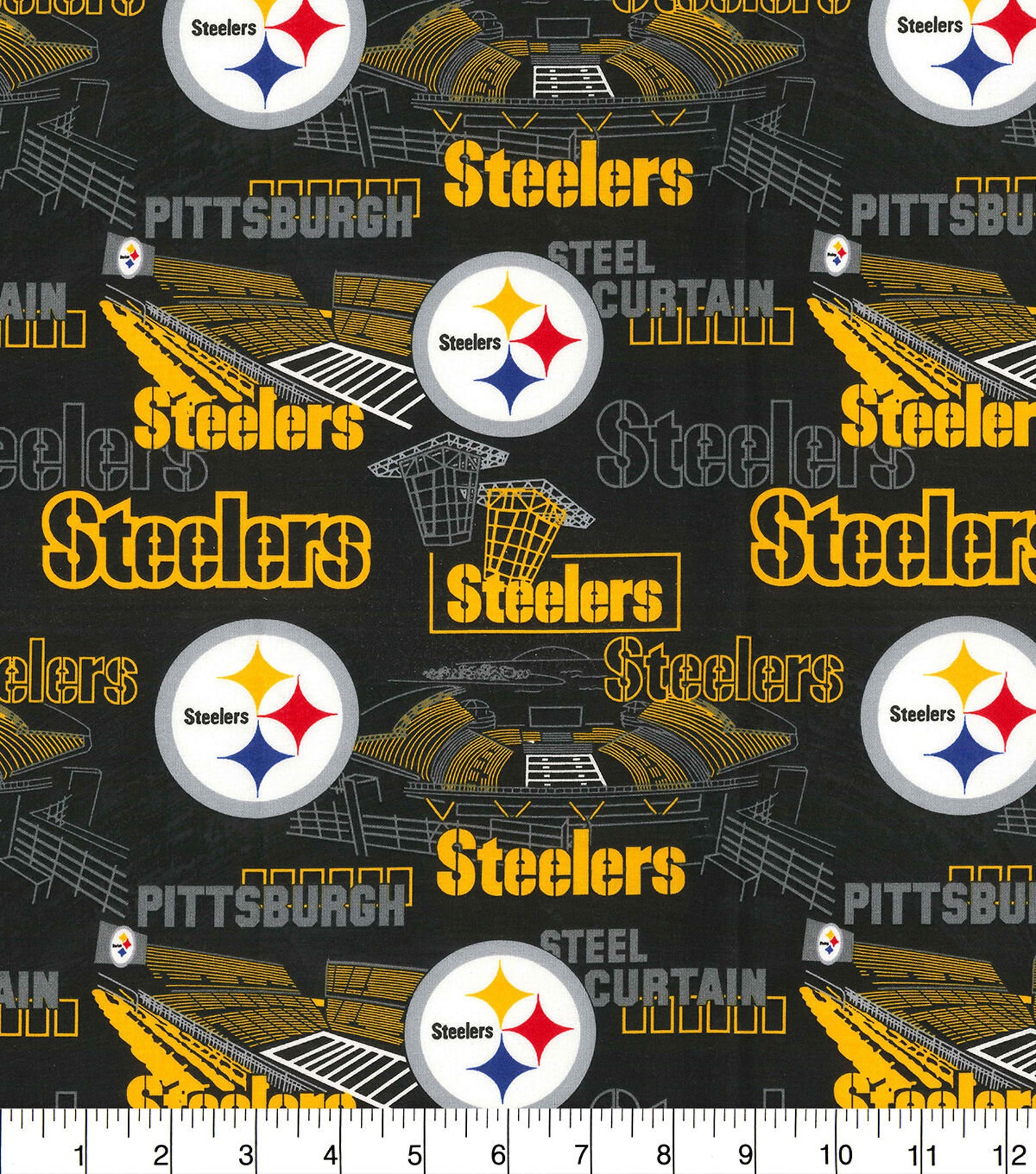 NFL PITTSBURGH STEELERS Stadium Print Football 100% Cotton Fabric ...