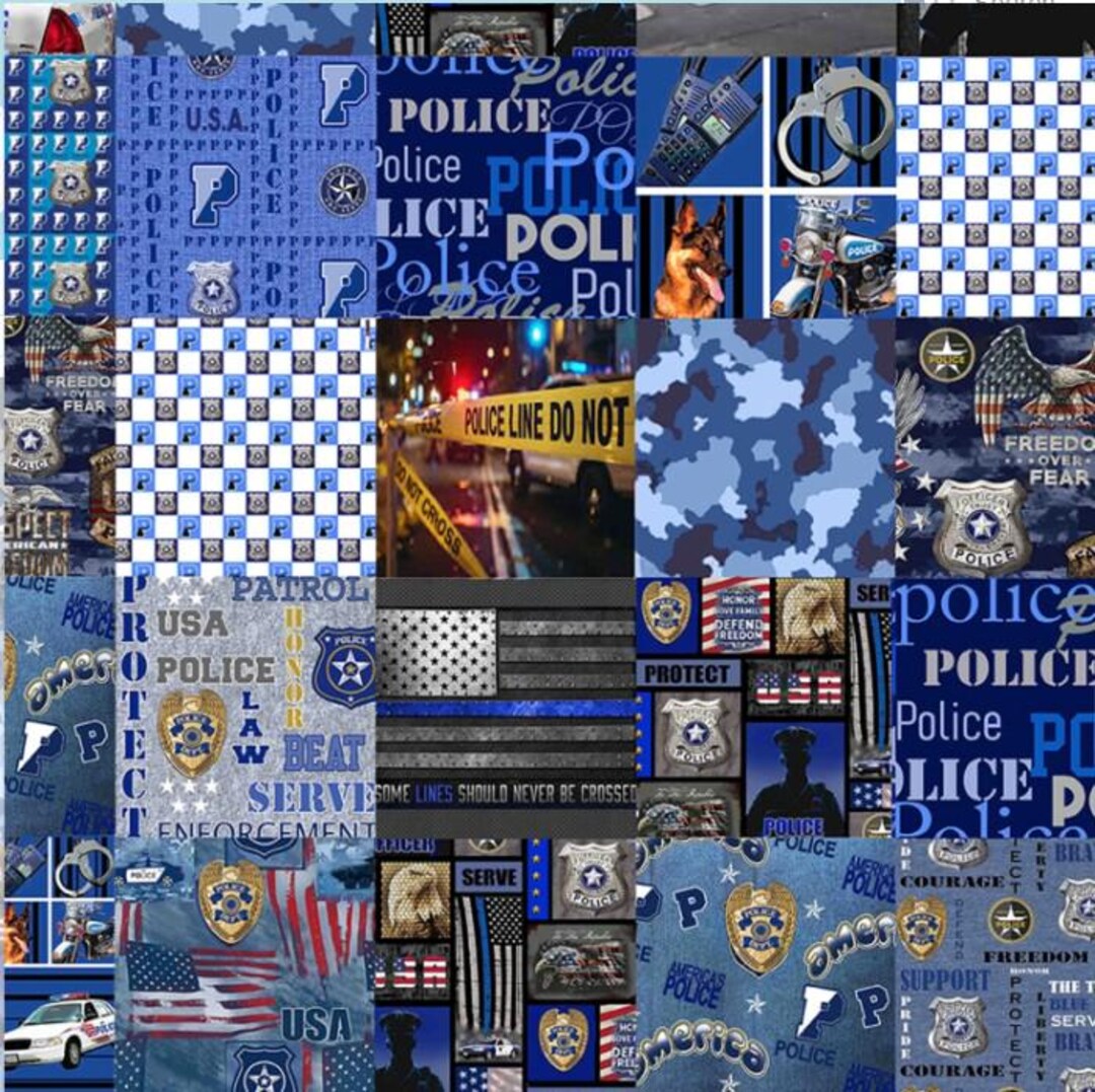 New Large POLICE DEPARTMENT Cheater Quilt Top Service 100% Cotton Panel ...