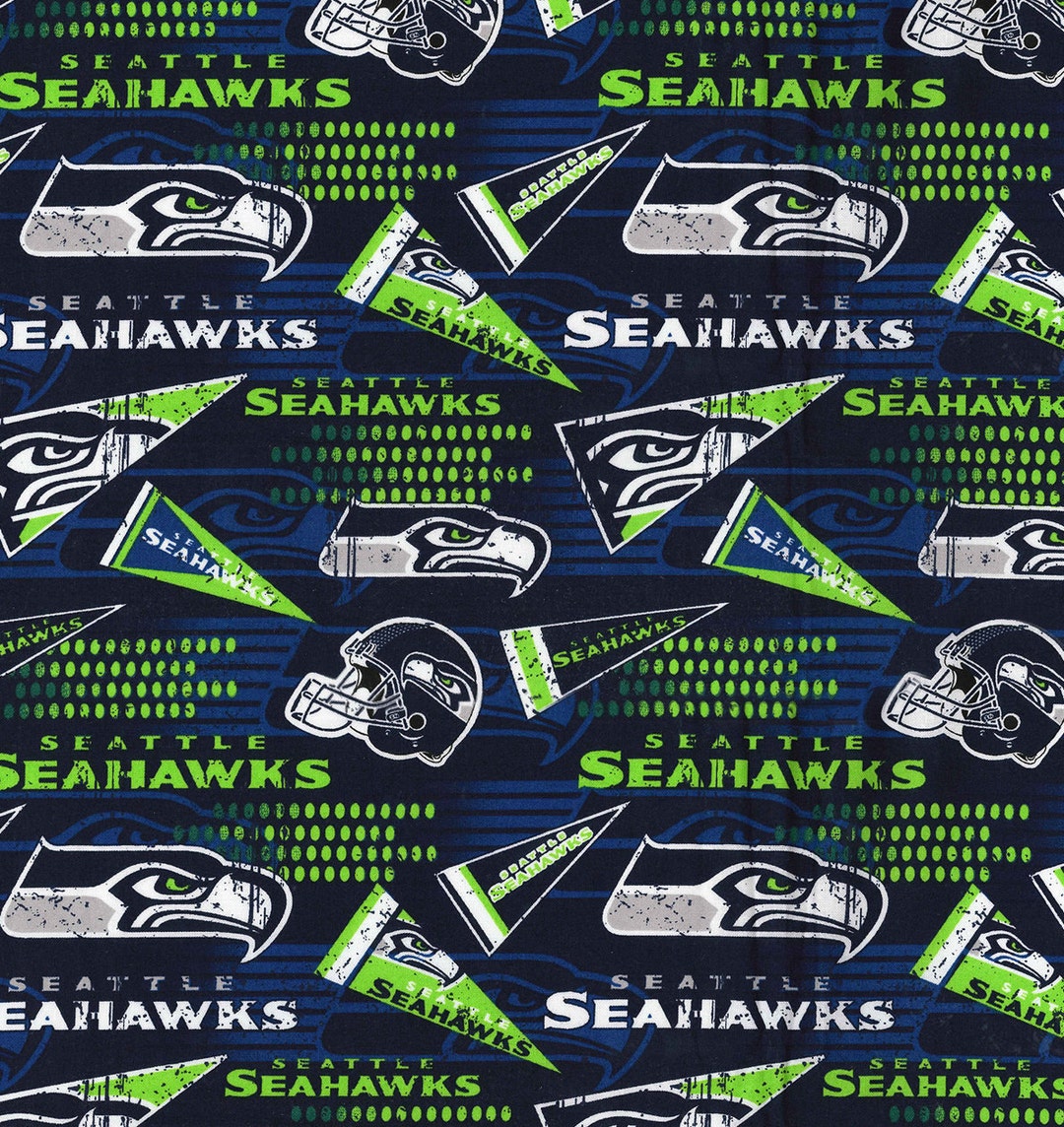 NFL SEATTLE SEAHAWKS Vintage Retro Print Football 100% Cotton Fabric ...