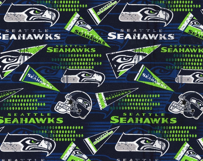 NFL SEATTLE SEAHAWKS Vintage Retro Print Football 100% Cotton Fabric ...