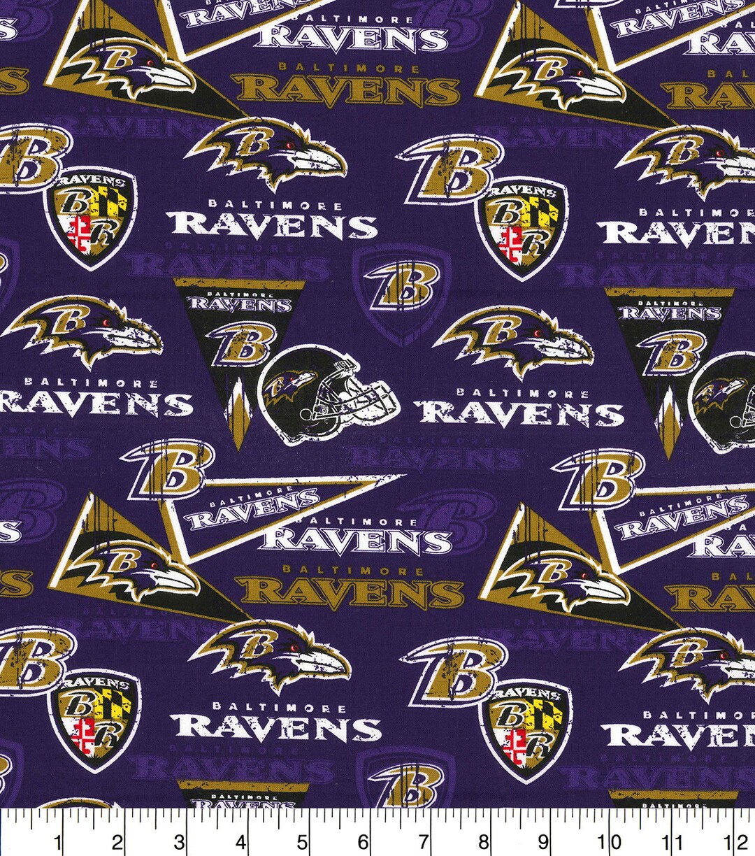 NFL BALTIMORE RAVENS Vintage Retro Print Football 100% Cotton Fabric ...