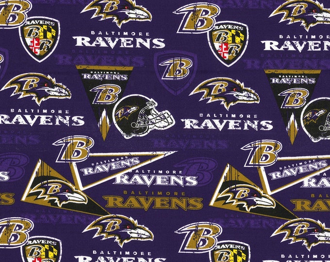 NFL BALTIMORE RAVENS Vintage Retro Print Football 100% Cotton Fabric ...
