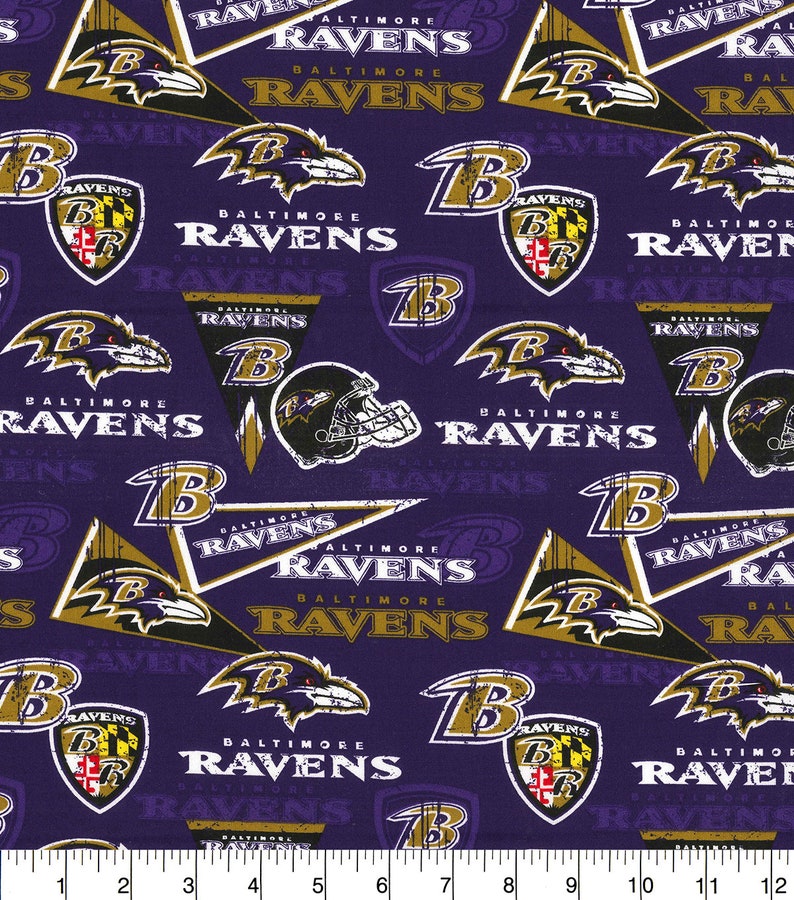 NFL BALTIMORE RAVENS Vintage Retro Print Football 100% Cotton Fabric ...