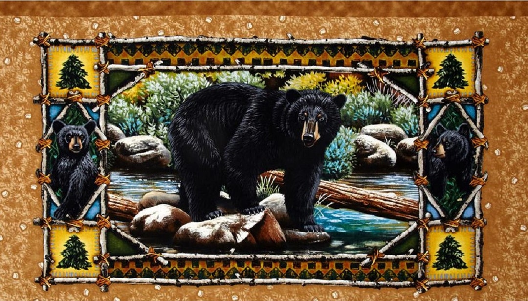 New Large GRIZZLY BEAR Brown Bear Black Bear 100% Cotton Panel for ...