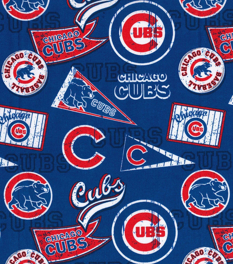 MLB CHICAGO CUBS Vintage Retro Print Baseball 100% Cotton Fabric ...