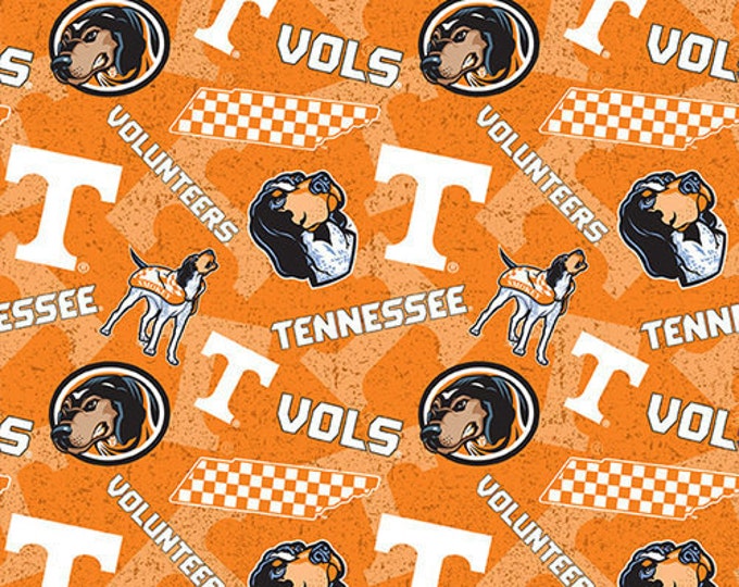 NCAA TENNESSEE VOLUNTEERS Watermark Print Football 100% Cotton Fabric ...