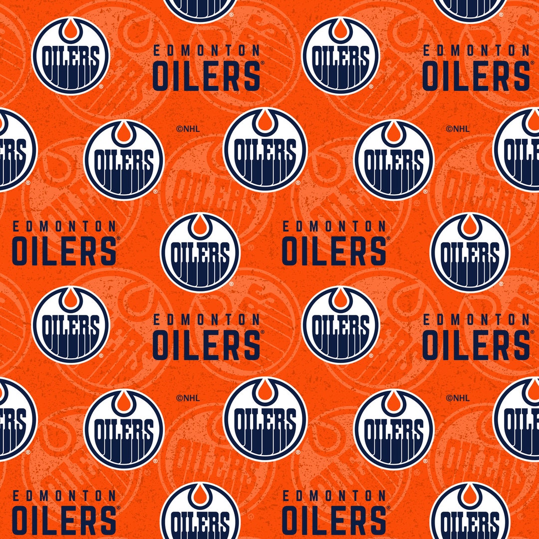 NHL EDMONTON OILERS Watermark Print 100% Cotton Fabric Material You ...