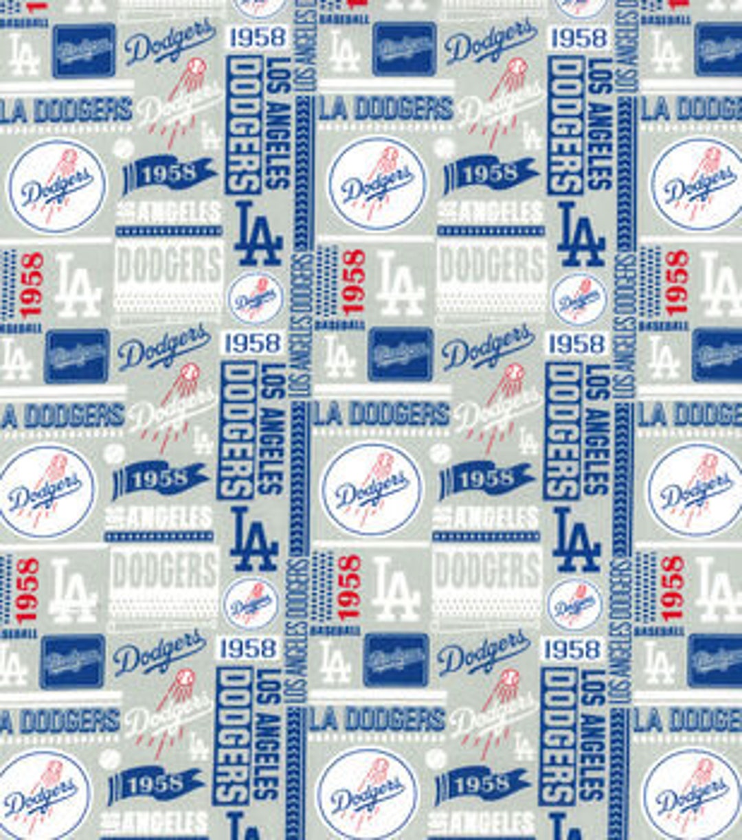 MLB LOS ANGELES Dodgers Small Block Print Baseball 100% Cotton Fabric ...