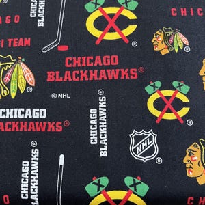 NHL CHICAGO BLACKHAWKS Black Hockey 100% Cotton Fabric Material You ...