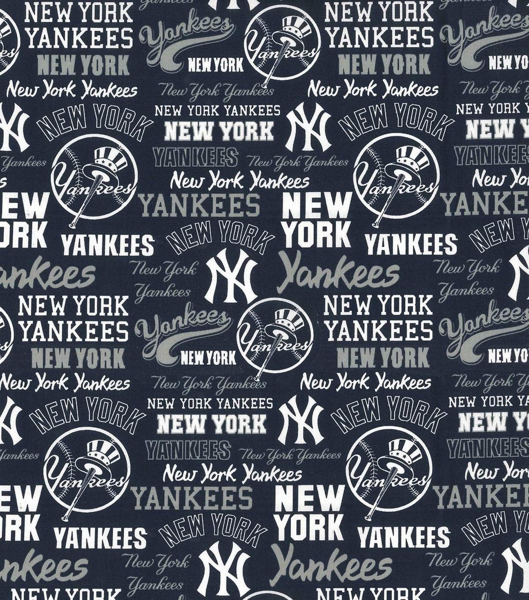 MLB NEW YORK Yankees Throwback Logo Print Baseball 100% Cotton Fabric ...