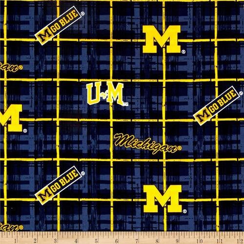 NCAA UNIVERSITY of MICHIGAN Wolverines Plaid Print 100% Cotton Fabric ...