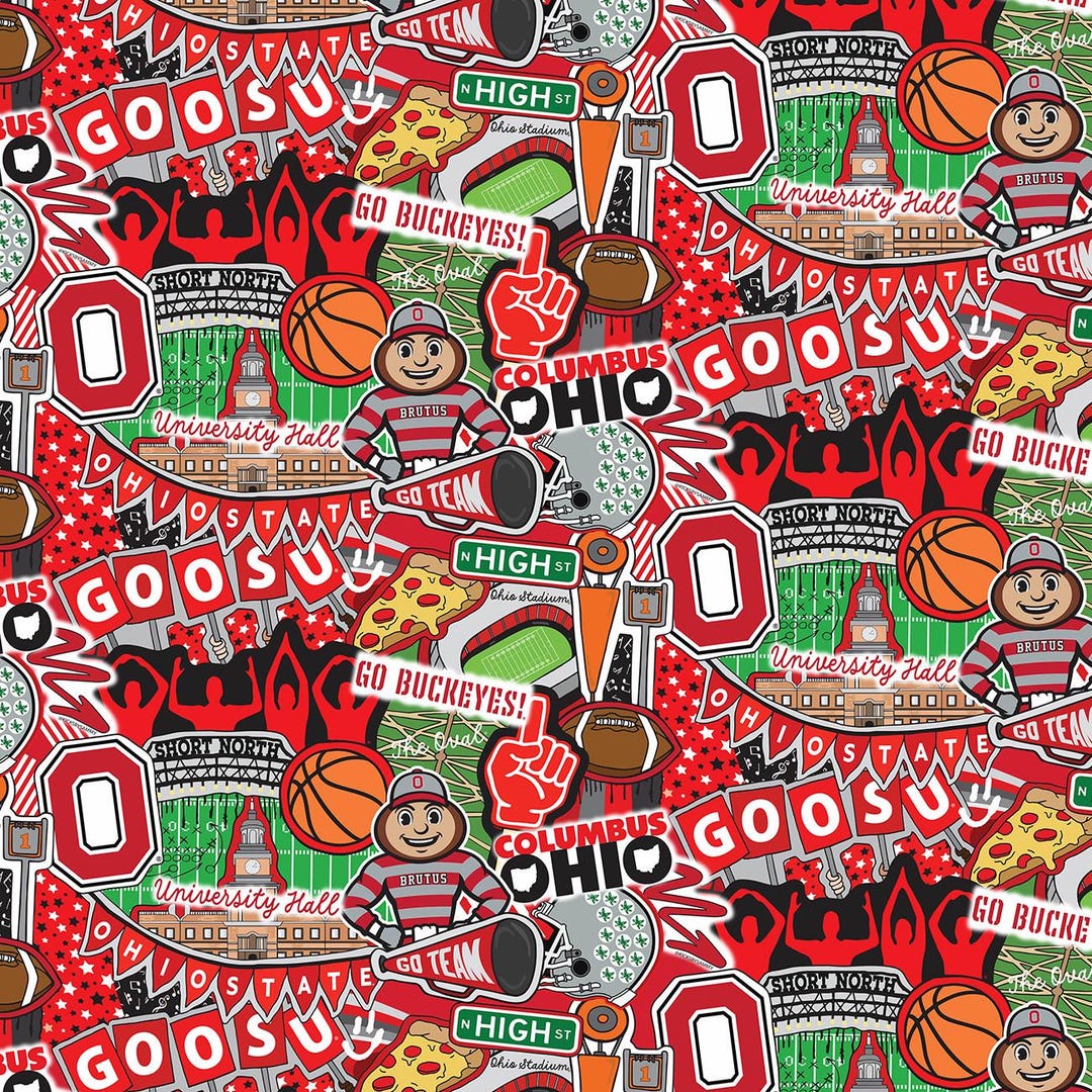 NCAA OHIO STATE Buckeyes Doodle Doodles Print Football 100% Cotton ...
