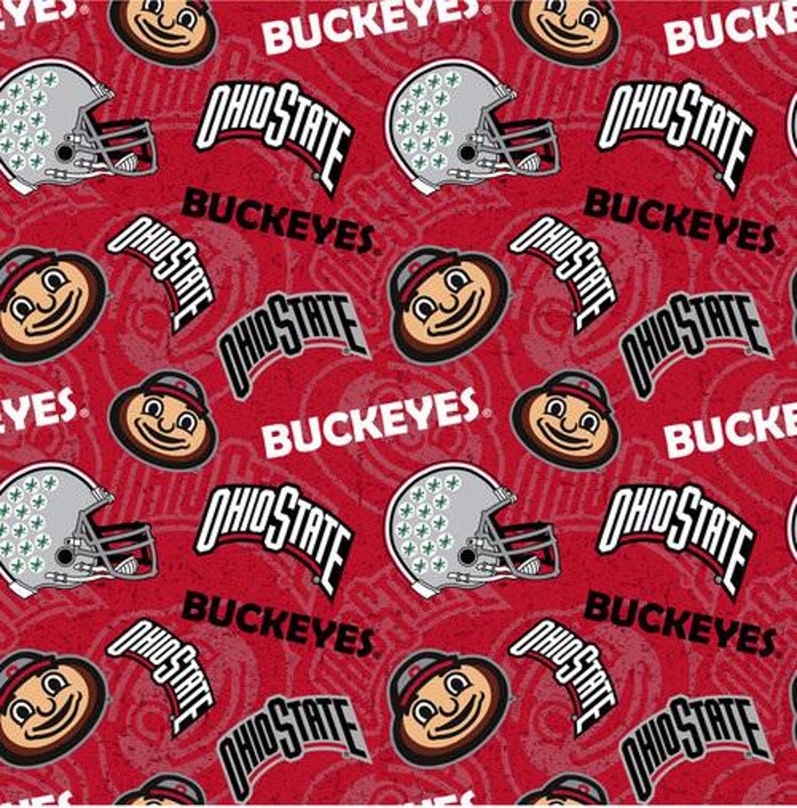 NCAA OHIO STATE Buckeyes Watermark Print Football 100% Cotton Fabric ...