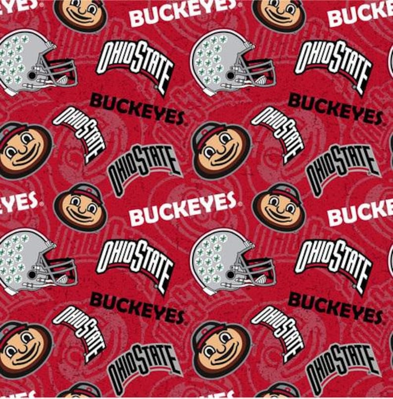 NCAA OHIO STATE Buckeyes Watermark Print Football 100% Cotton Fabric ...