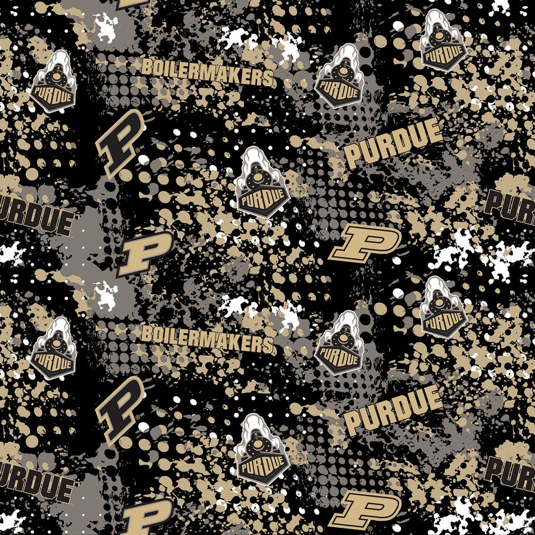 NCAA PURDUE BOILERMAKERS Splatter Print Football 100% Cotton Fabric ...