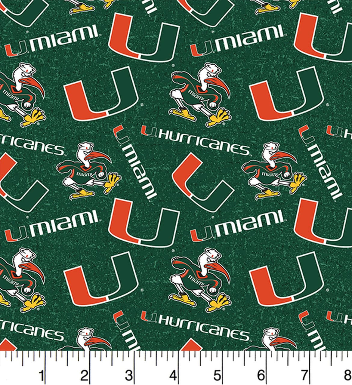 NCAA MIAMI HURRICANES Watermark Print Football 100% Cotton Fabric ...
