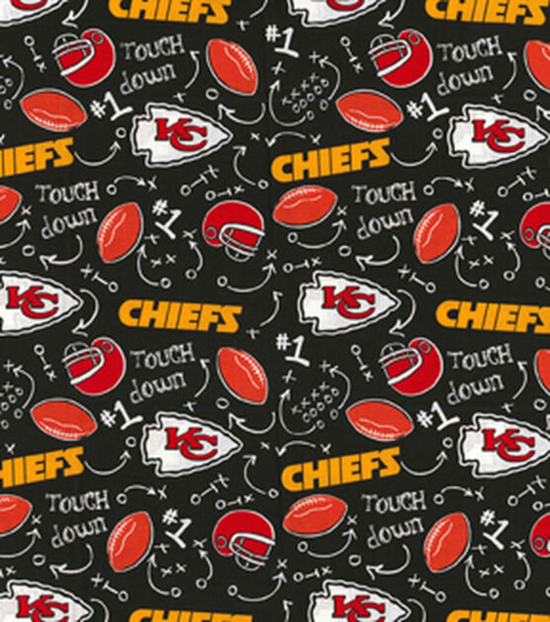 NFL KANSAS CITY Chiefs Play Call Print Football 100% Cotton Fabric ...