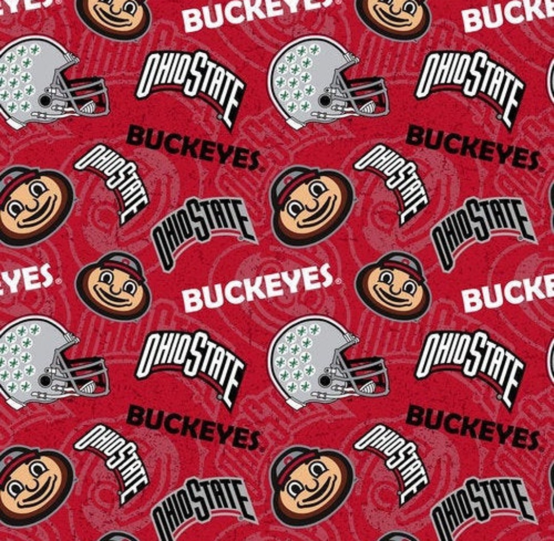 NCAA OHIO STATE Buckeyes Watermark Print Football 100% Cotton Fabric ...