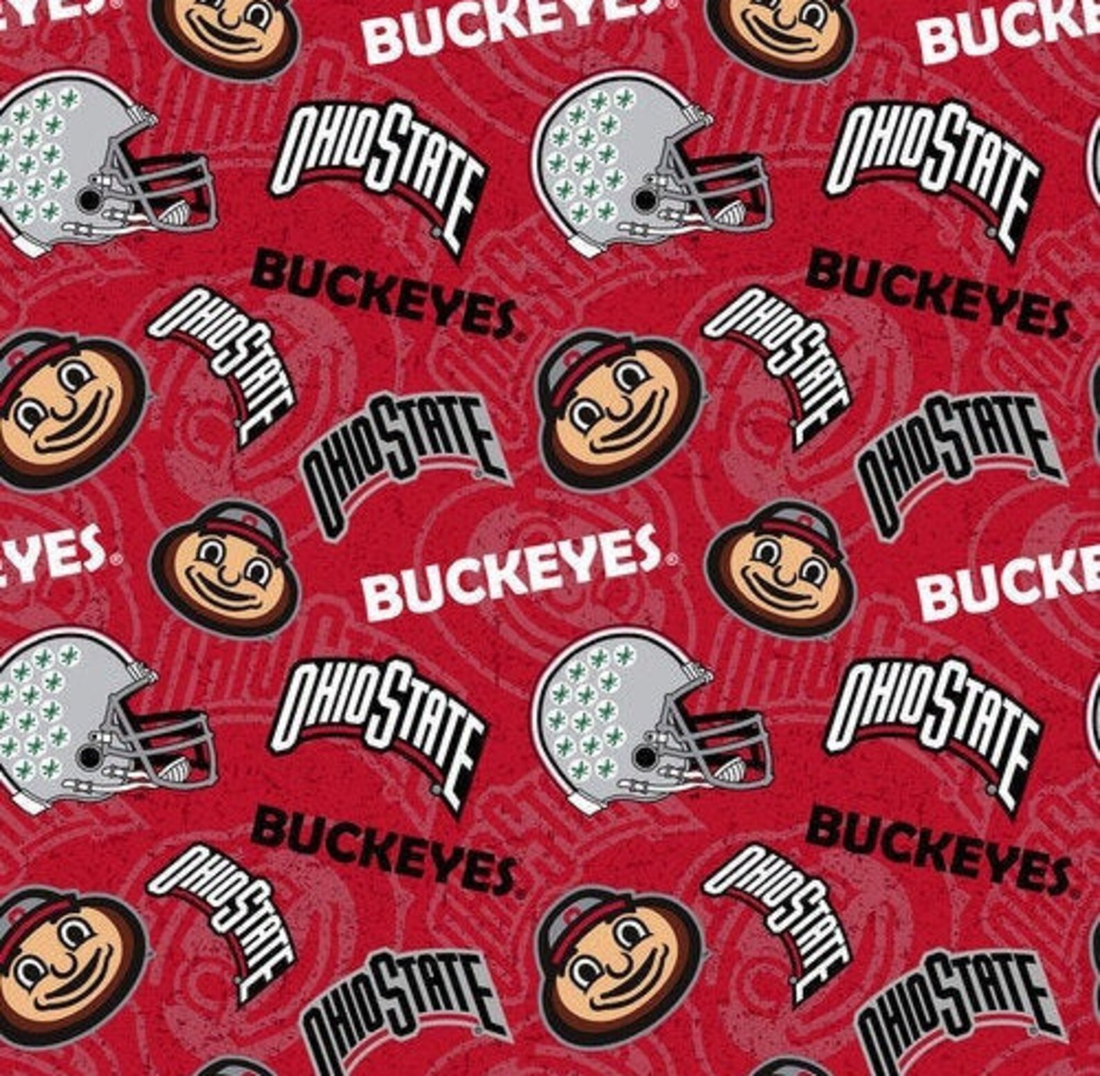 NCAA OHIO STATE Buckeyes Watermark Print Football 100% Cotton Fabric ...