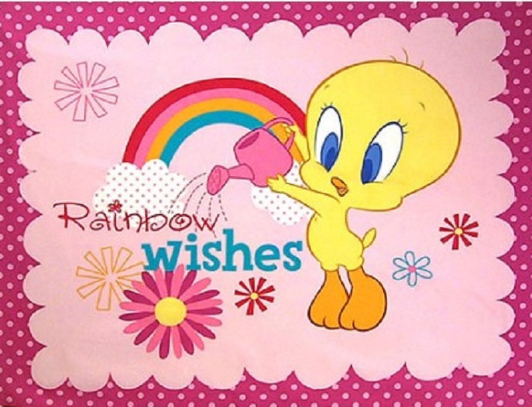 New Large TWEETY BIRD Rainbow Wishes on This 100% Cotton Panel for ...
