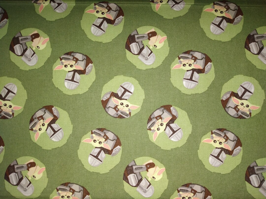 Star Wars MANDALORIAN & GROGU Green Print 100% Cotton Fabric Material ...