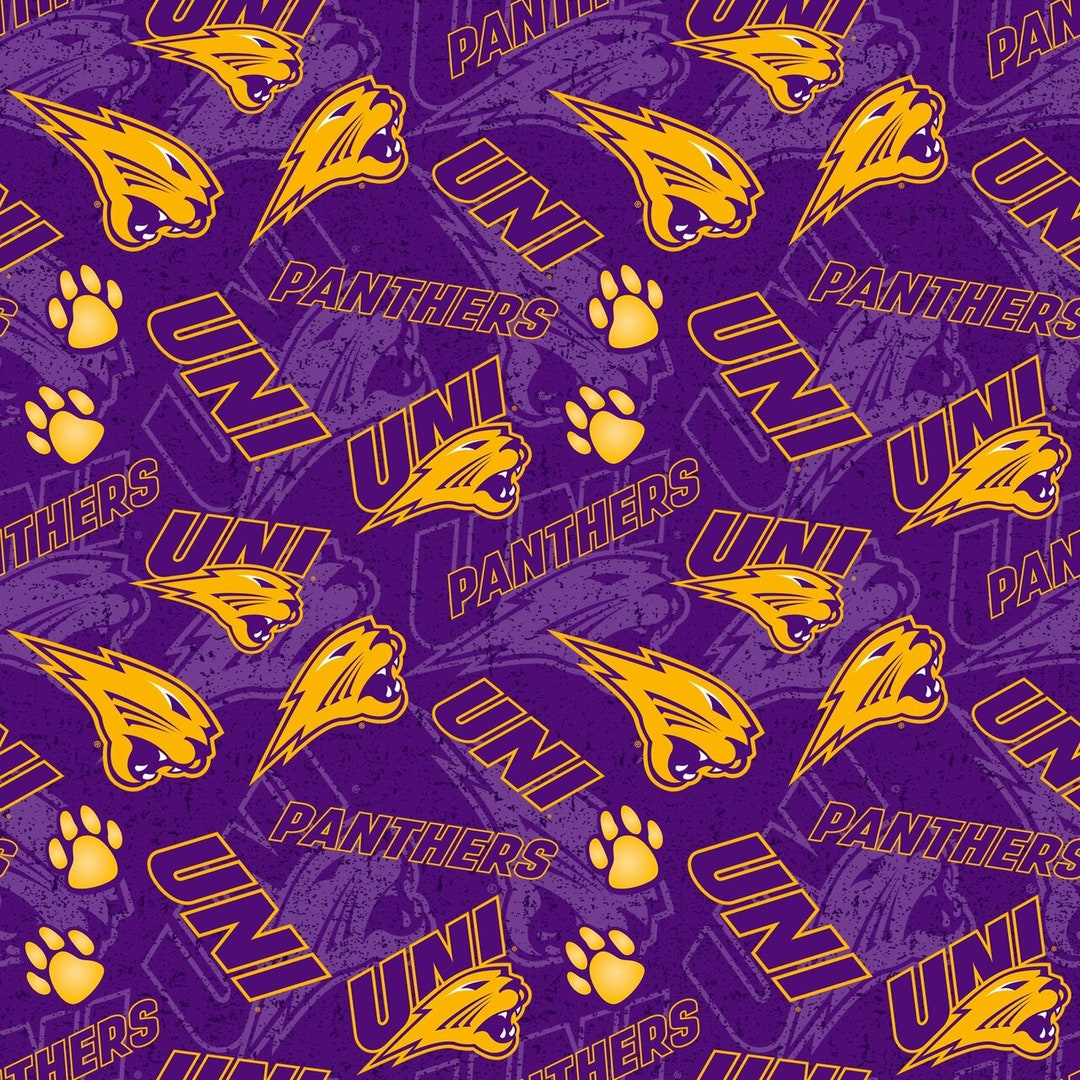 NCAA NORTHERN IOWA Panthers Watermark Print Football 100% Cotton Fabric ...