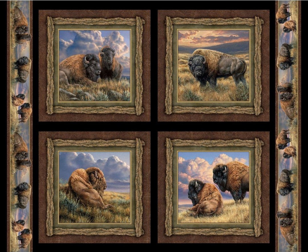 New BISON BUFFALO Bison Range 100% Cotton Pillow Panels - 4 Panels ...
