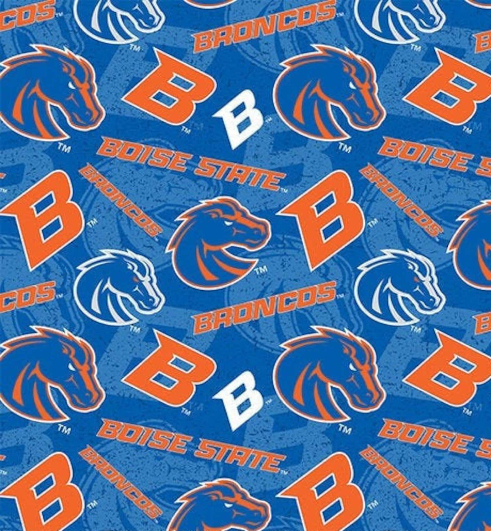 NCAA BOISE STATE Broncos Watermark Print Football 100% Cotton Fabric ...