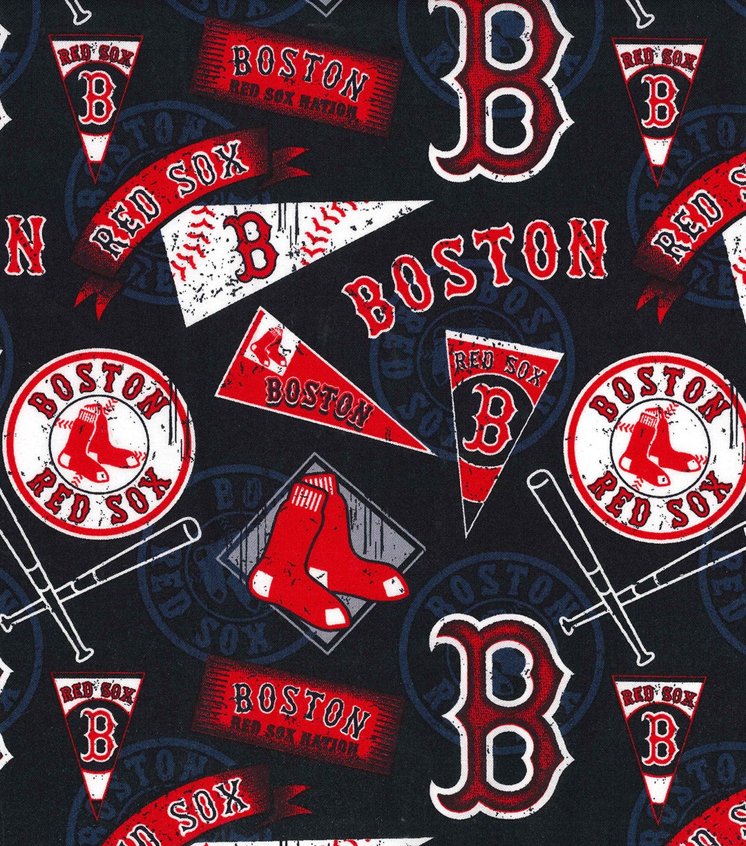 MLB Boston RED SOX Vintage Retro Print Baseball 100% Cotton Fabric ...