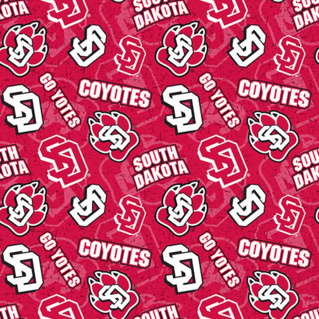 NCAA SOUTH DAKOTA Coyotes Watermark Print Football 100% Cotton Fabric ...