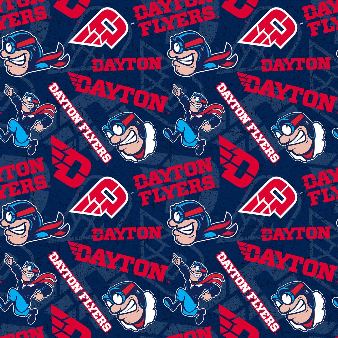 NCAA DAYTON FLYERS Watermark Print Football 100% Cotton Fabric Material ...