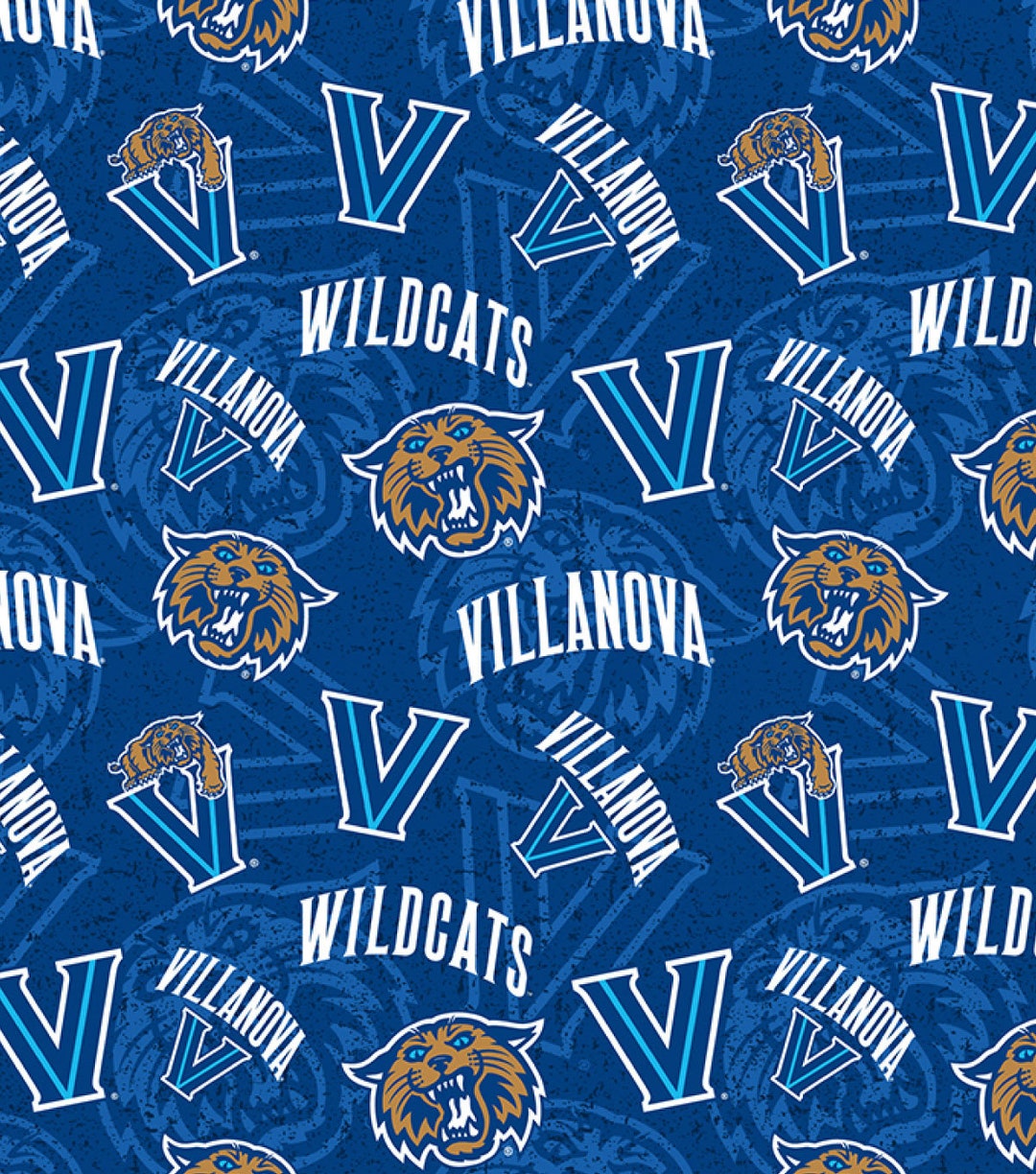 NCAA VILLANOVA WILDCATS Watermark Print Football 100% Cotton Fabric ...