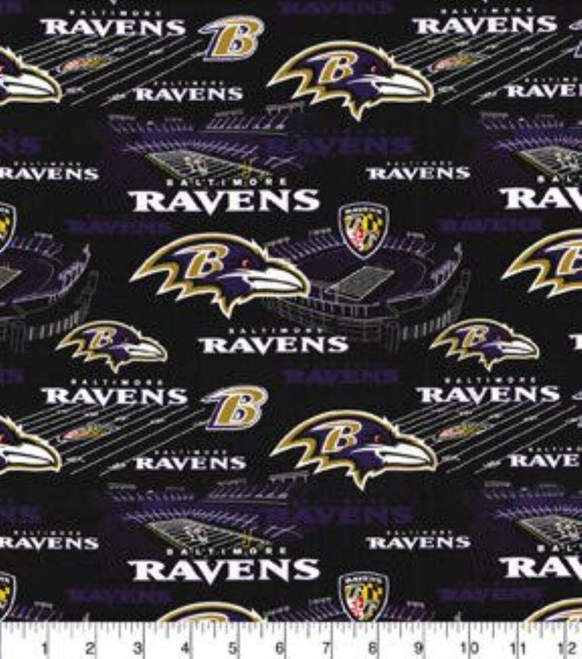 NFL BALTIMORE RAVENS Stadium Print Football 100% Cotton Fabric Licensed ...