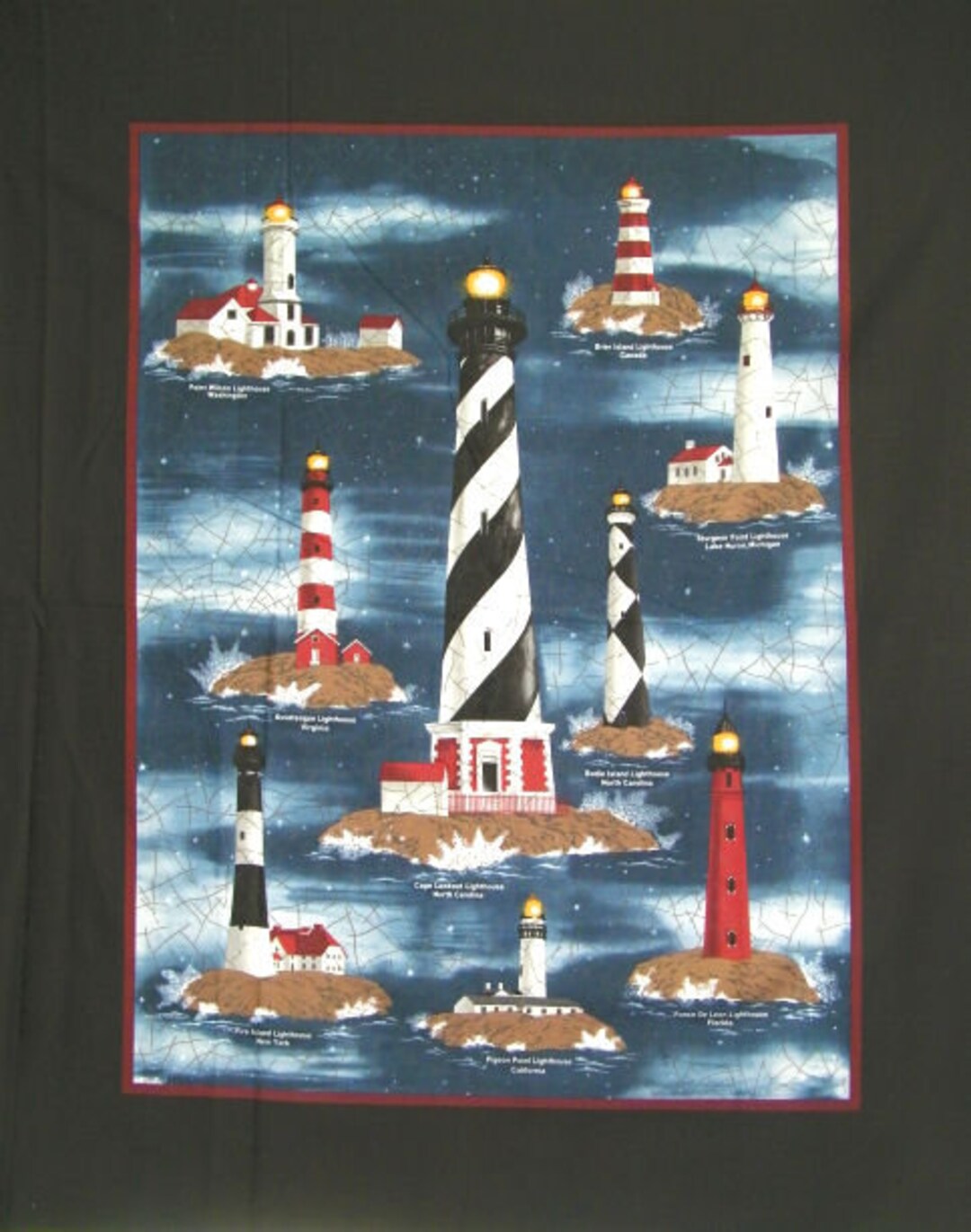 New Beautiful Large MOONLIGHT HARBOR Famous Lighthouses Panel 100% ...